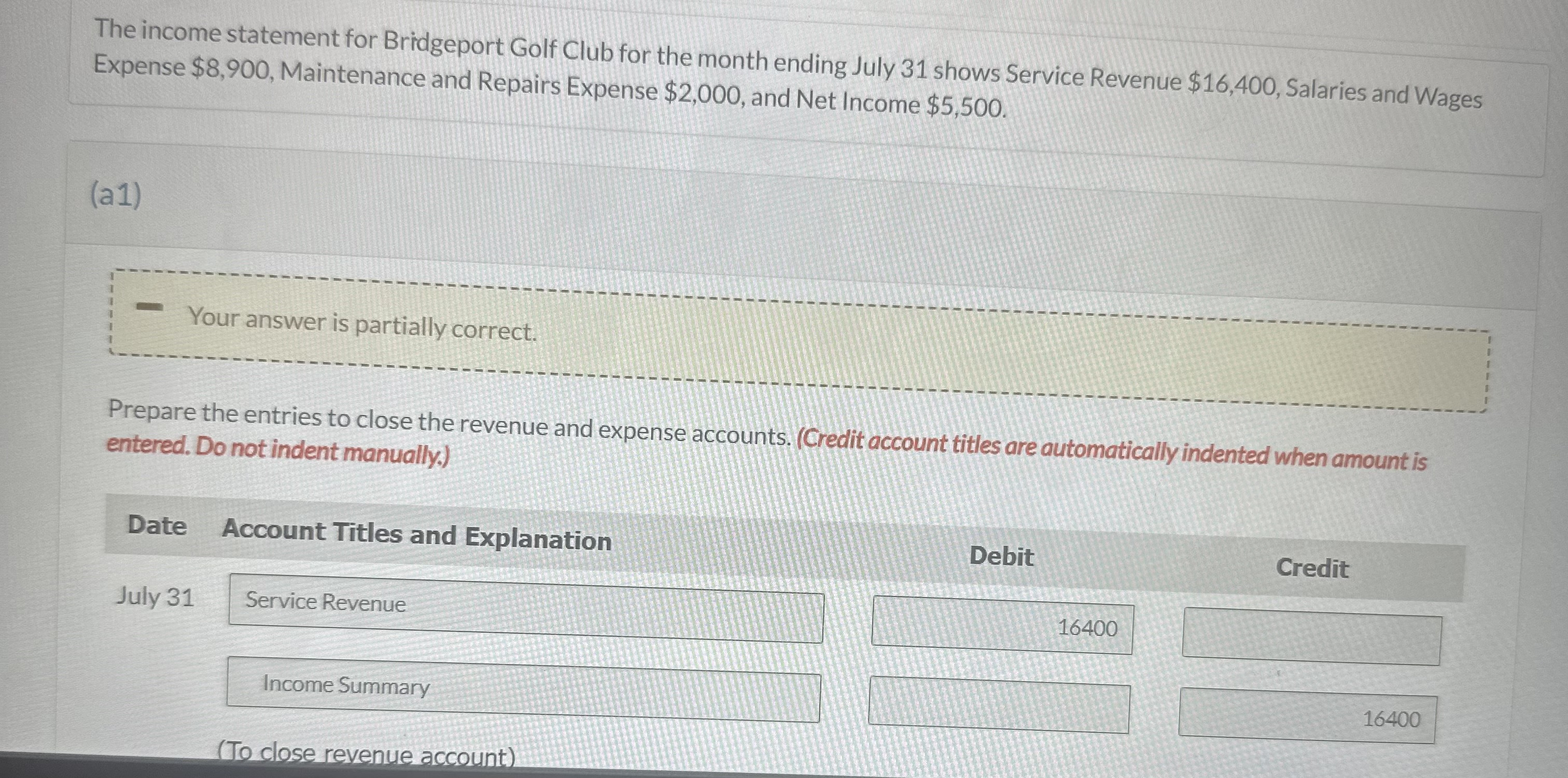 Solved The income statement for Bridgeport Golf Club for the | Chegg.com