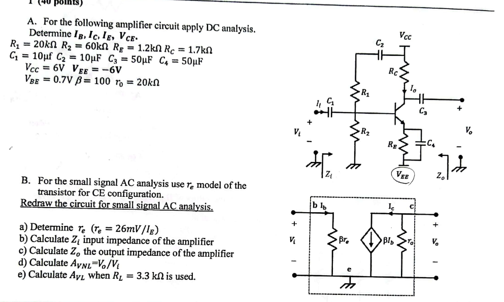 Solved A. ﻿For the following amplifier circuit apply DC | Chegg.com