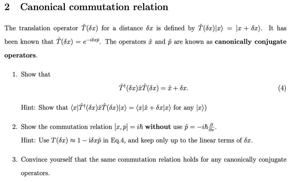 Solved 2 Canonical Commutation Relation The Translation