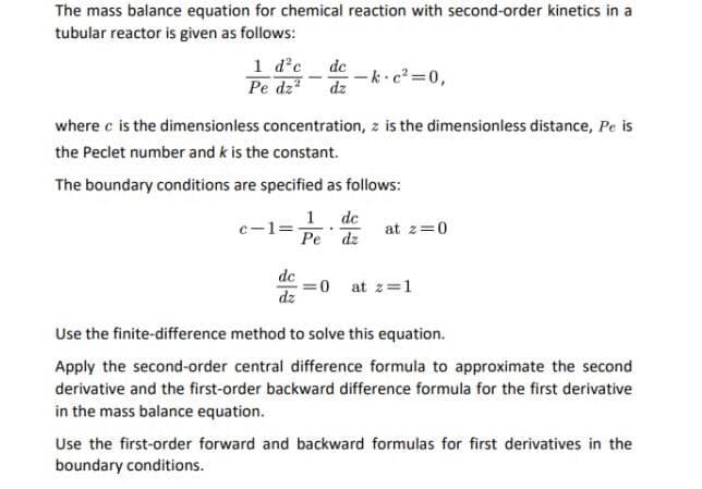 Solved The mass balance equation for chemical reaction | Chegg.com