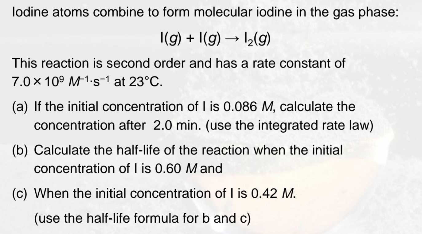 Solved lodine atoms combine to form molecular iodine in the | Chegg.com