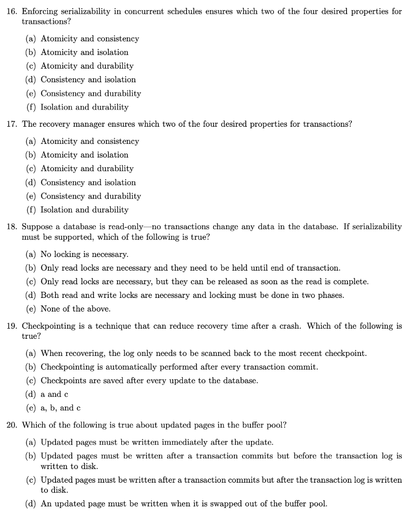 Solved 16 Enforcing Serializability In Concurrent Schedules 1550