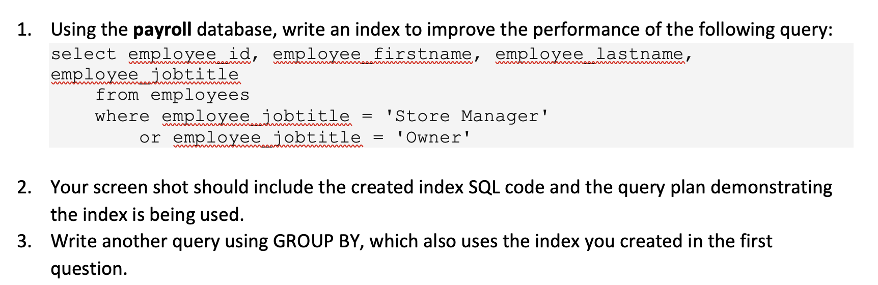 1. Using the payroll database, write an index to | Chegg.com