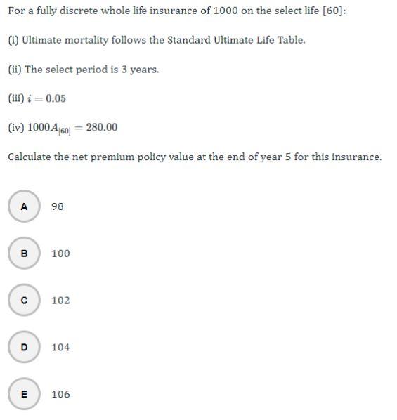 Solved For a fully discrete whole life insurance of 1000 on | Chegg.com