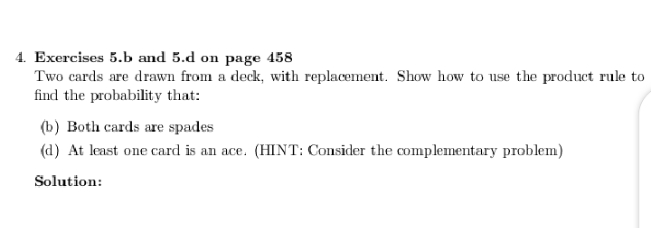 Solved 4. Exercises 5.b and 5.d on page 458 Two cards are | Chegg.com