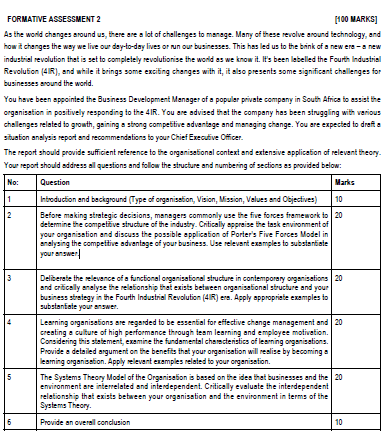 Solved FORMATIVE ASSESSMENT 2 [100 NARKS] As the world | Chegg.com