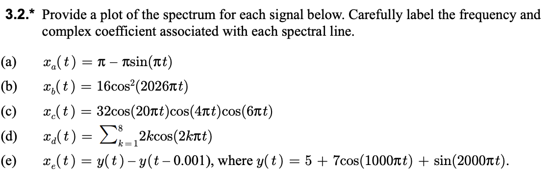 Solved 3.2.* Provide a plot of the spectrum for each signal | Chegg.com