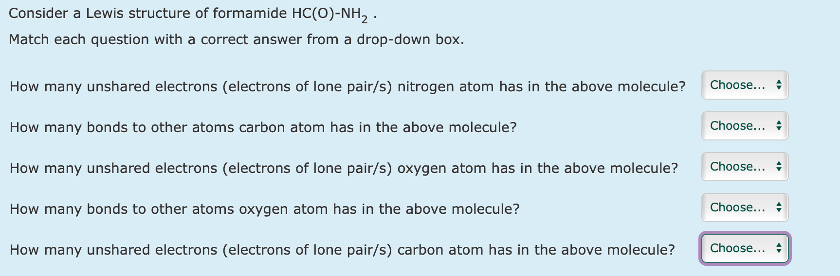 Solved Consider a Lewis structure of formamide HC(O)-NH2 · | Chegg.com
