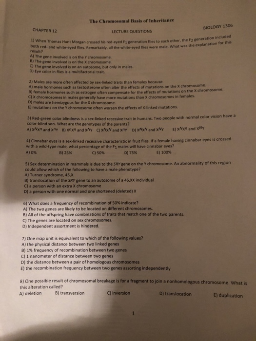 Solved The Chromosomal Basis of Inheritance CHAPTER 12 | Chegg.com