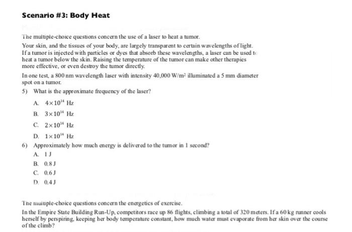 Solved Scenario #3: Body Heat The multiple-choice questions | Chegg.com