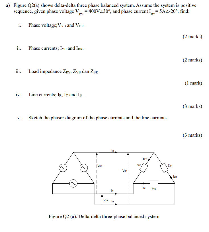 Solved a) Figure Q2(a) shows delta-delta three phase | Chegg.com