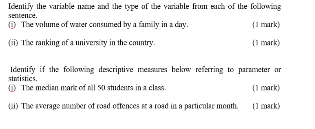 Solved Identify the variable name and the type of the | Chegg.com