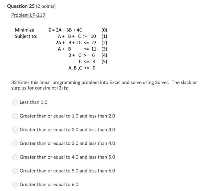 Solved Question 23 (2 points) Problem LP-219 Minimize | Chegg.com