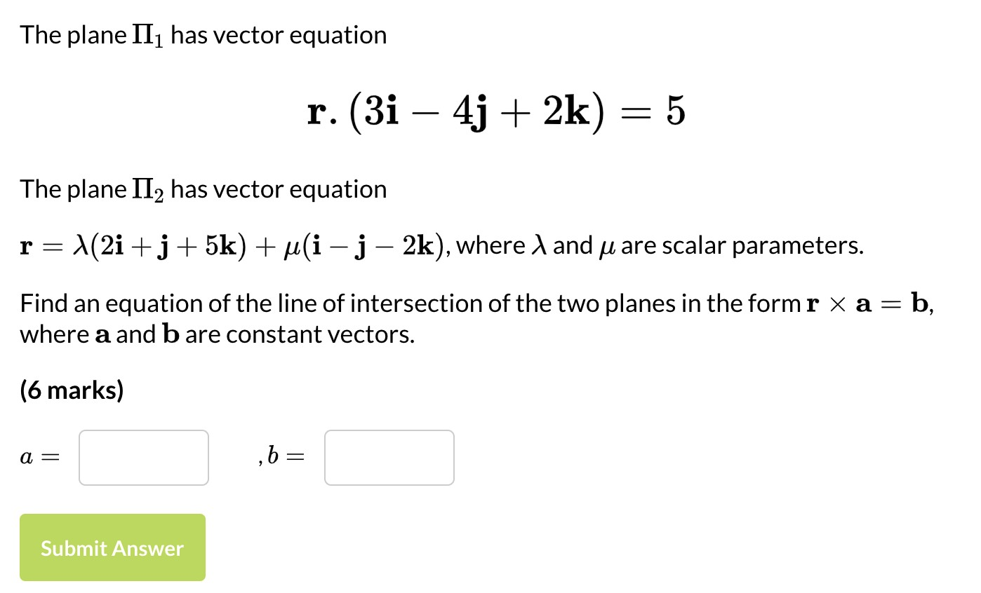 Solved The plane II has vector equation r. (3i – 4j + 2k) = | Chegg.com