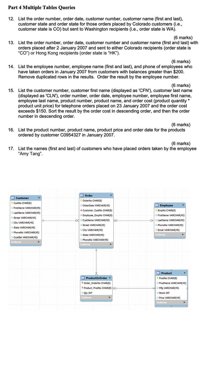 Solved Part 4 Multiple Tables Queries 12. List the order | Chegg.com