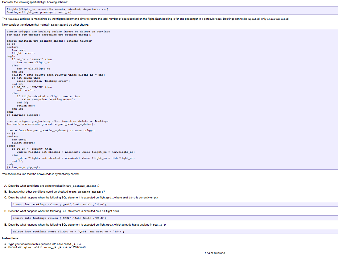 Solved Consider the following (partial) flight booking | Chegg.com