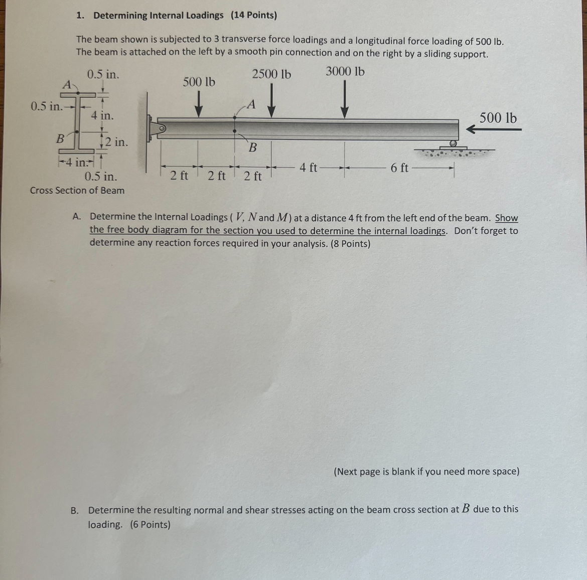 Solved Determining Internal Loadings (14 ﻿Points)The beam | Chegg.com