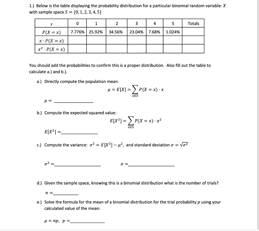 Solved 1.) Below is the table displaying the probability | Chegg.com