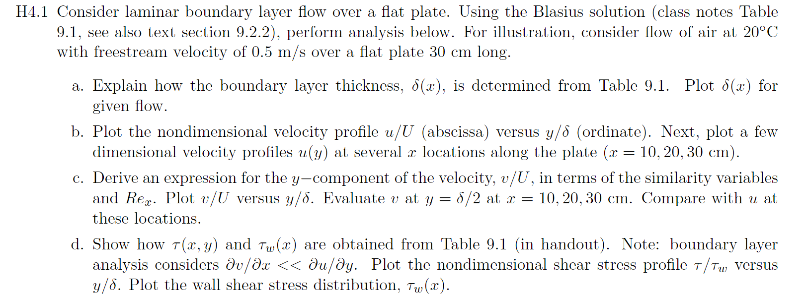 4.1 Consider laminar boundary layer flow over a flat | Chegg.com