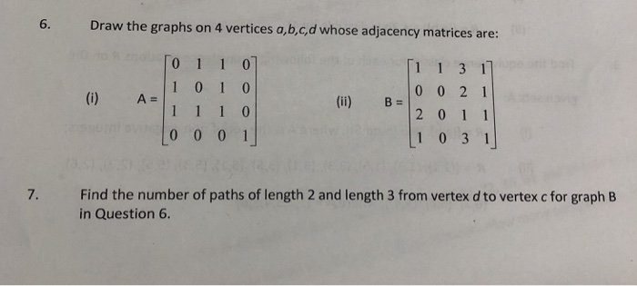 Solved Draw the graphs on 4 vertices obcd whose adjacency | Chegg.com