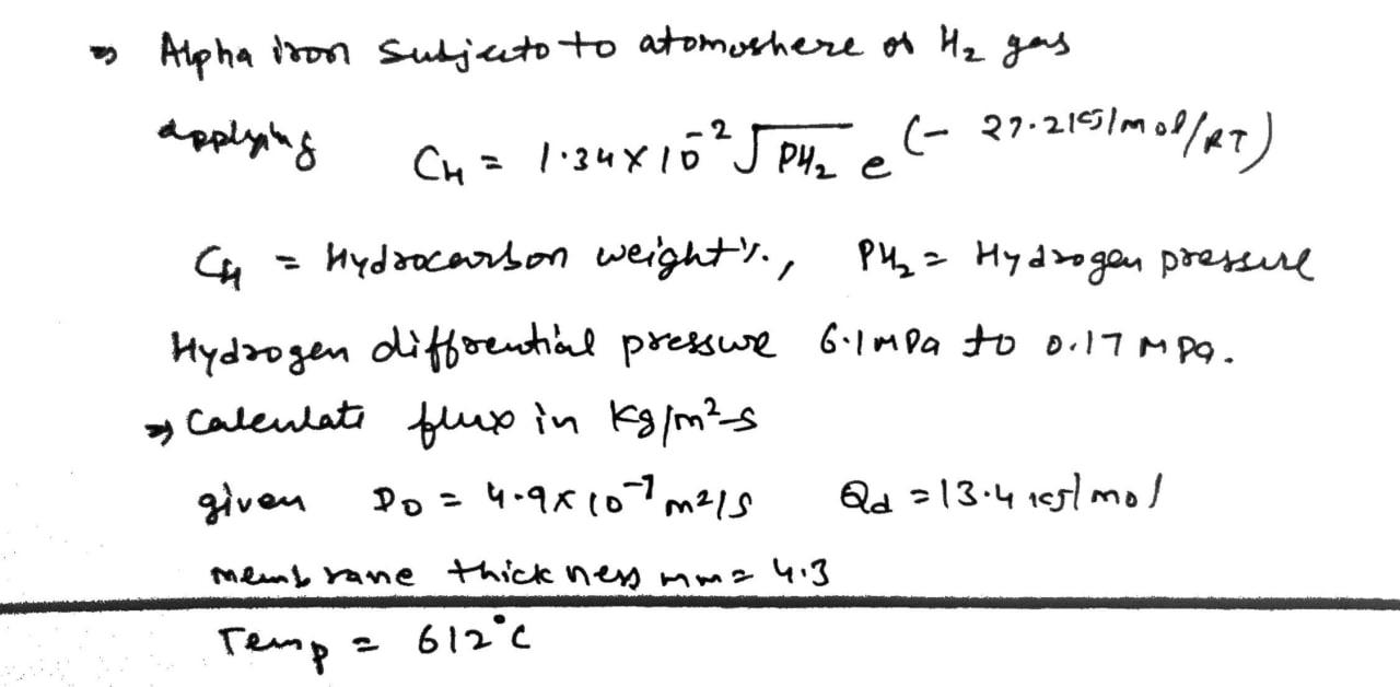 Solved ⇒ Alpha iron subjecto to atomushere or H2 gas | Chegg.com
