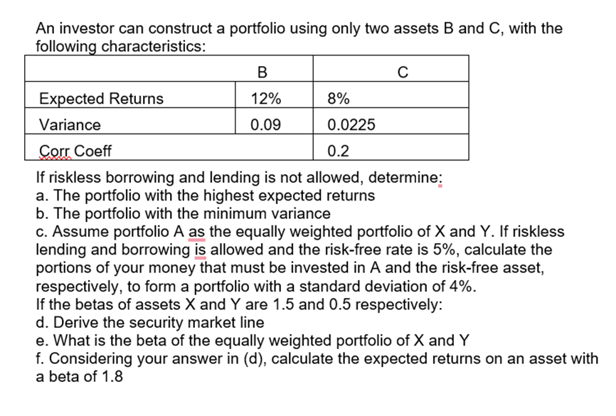 Solved An investor can construct a portfolio using only two | Chegg.com
