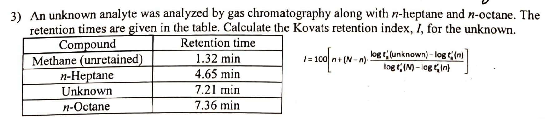 Solved 3) An unknown analyte was analyzed by gas | Chegg.com