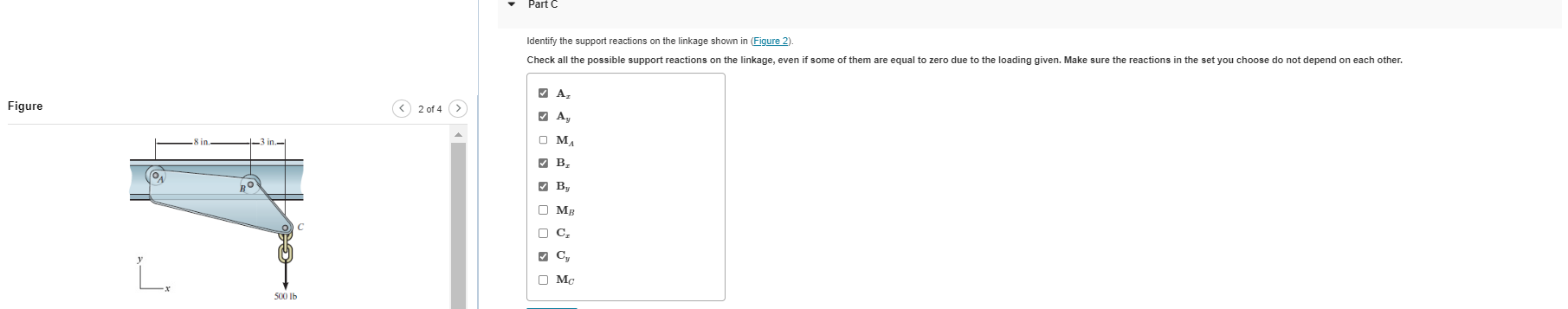Identify the support reactions on the linkage shown | Chegg.com