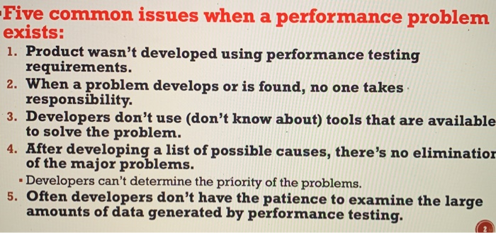 Solved 1. Based on the five common issues when performance | Chegg.com