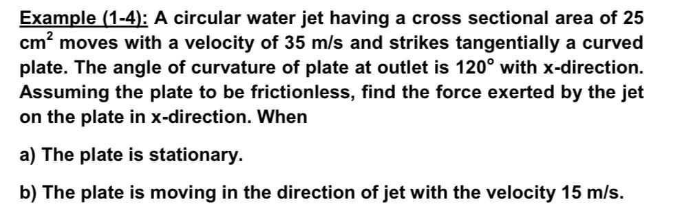 Solved Example (1-4): A circular water jet having a cross | Chegg.com