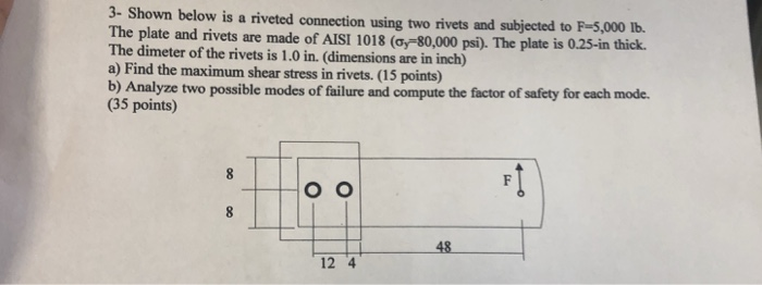 Solved 3- Shown below is a riveted connection using two | Chegg.com