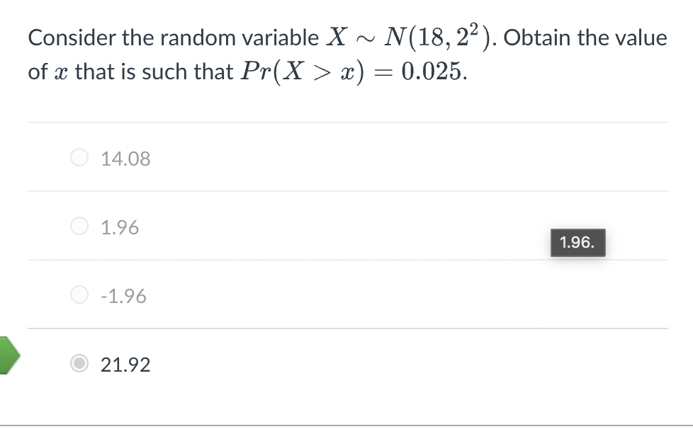 Solved Consider the random variable X∼N(18,22). Obtain the | Chegg.com
