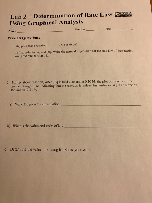 Solved Lab 2 Determination Of Rate Law Using Graphical