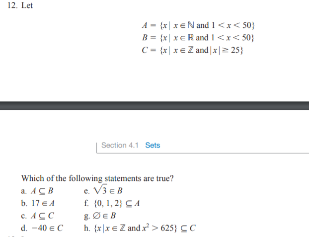 Solved 12. Let A = {x| xe N and 1 625) CC | Chegg.com