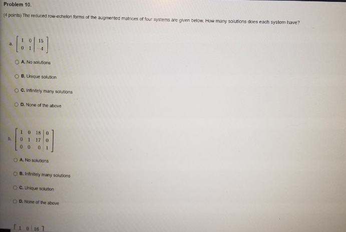 Solved Problem 10. (4 points) The reduced row.echelon forms | Chegg.com