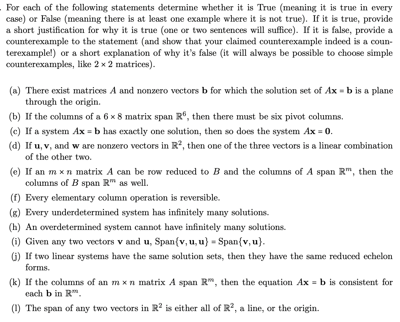 Solved For each of the following statements determine | Chegg.com