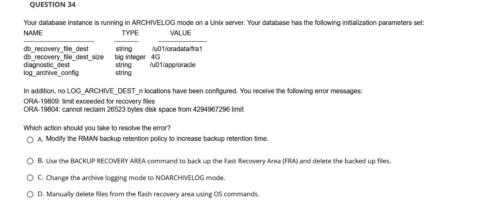 Solved QUESTION 34Your database instance is running in | Chegg.com
