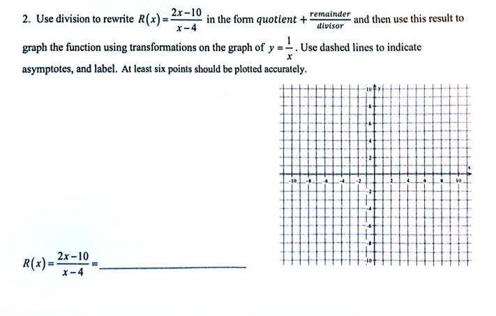 Solved 2. Use division to rewrite R(x)=x−42x−10 in the form | Chegg.com