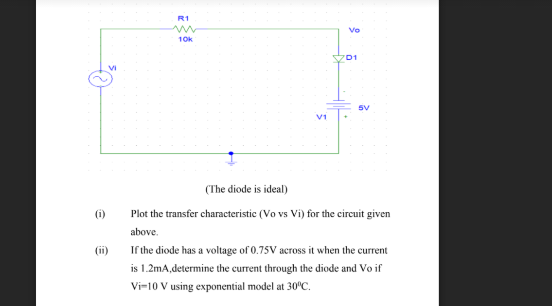 Solved R1 Vo 10k 01 O 5V V1 (The diode is ideal) (i) (ii) | Chegg.com