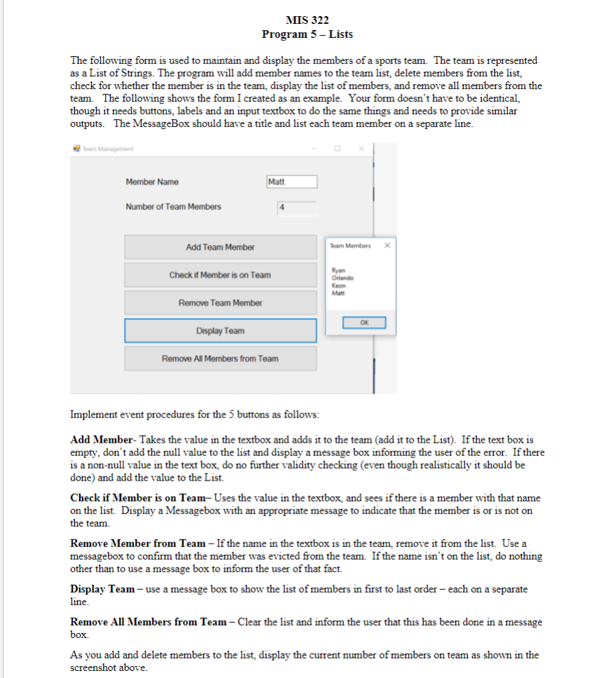 Solved MIS 322 Program 5 - Lists The following form is | Chegg.com