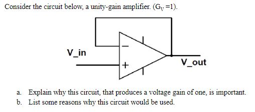 Solved Consider the circuit below, a unity-gain amplifier. | Chegg.com