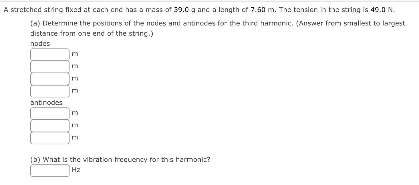Solved stretched string fixed at each end has a mass of 39.0 | Chegg.com