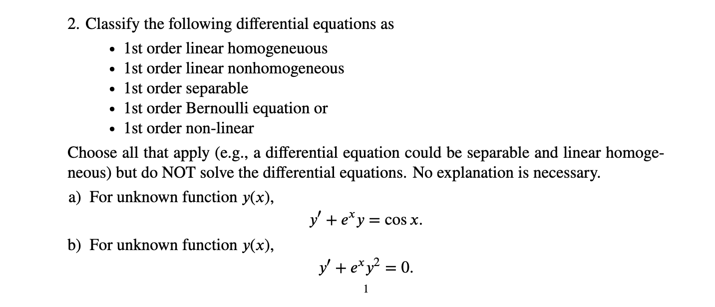 Solved 2. Classify the following differential equations as - | Chegg.com