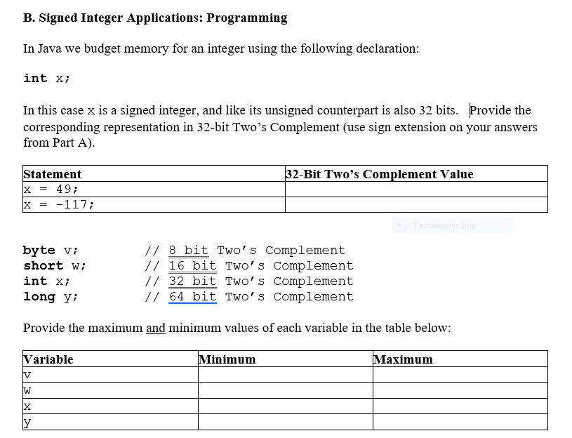 Solved B. Signed Integer Applications: Programming In Java | Chegg.com