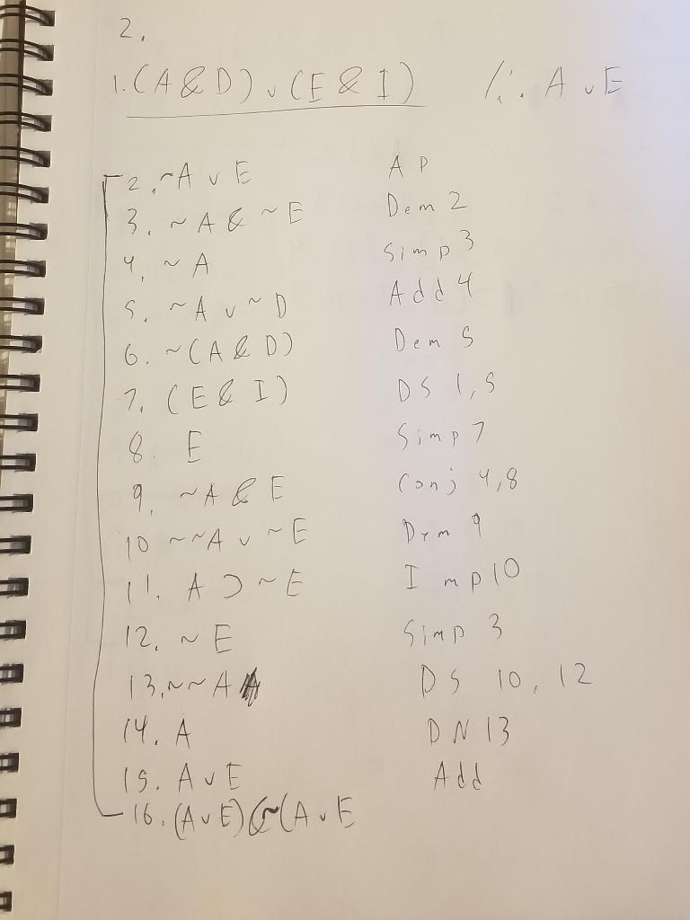 Solved Symbolic Logic Proofs (A & D ) v ( E & I ) | Chegg.com