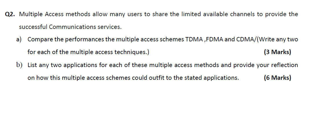 Solved Q2. Multiple Access methods allow many users to share | Chegg.com