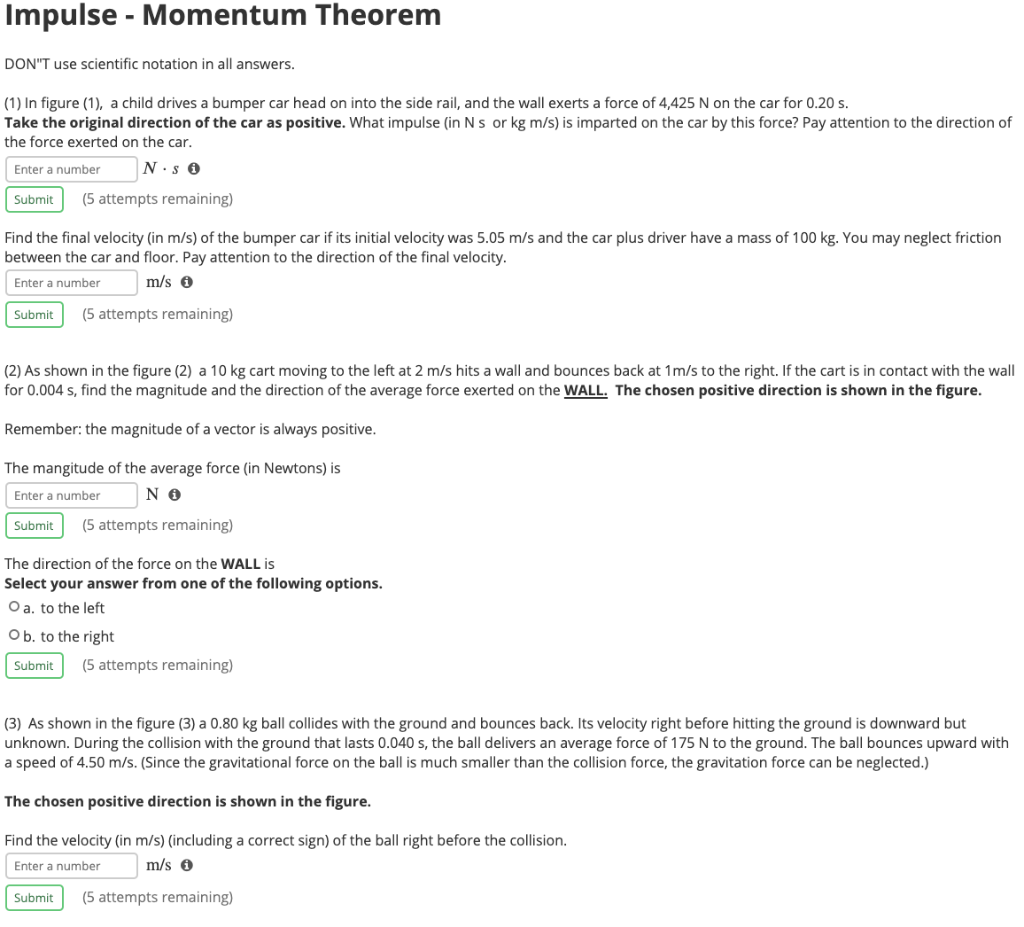 Solved Impulse - Momentum Theorem DON'T use scientific | Chegg.com