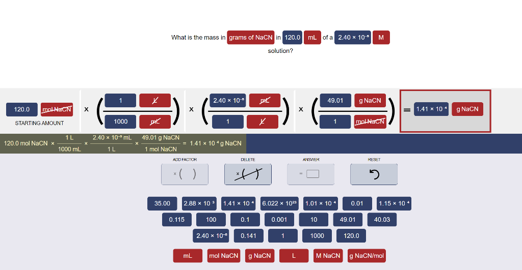 Solved What is the mass in grams of NaCN in 120.0 mL of a | Chegg.com