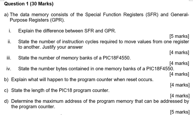 Solved a) The data memory consists of the Special Function | Chegg.com