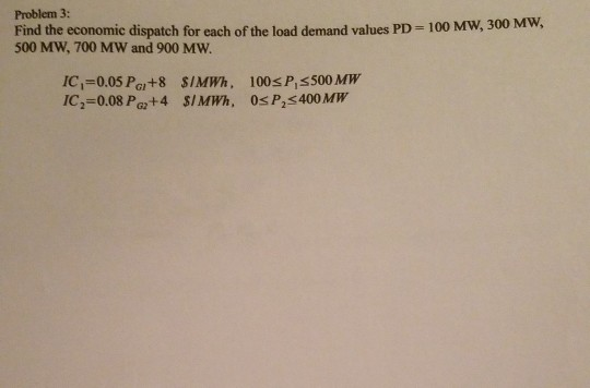 Solved Problem 4: For the two generator power system in | Chegg.com